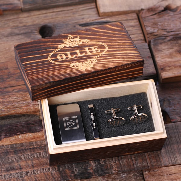 Custom Cufflinks, Tie Bar, and Money Clip Set with Personalized Box ...