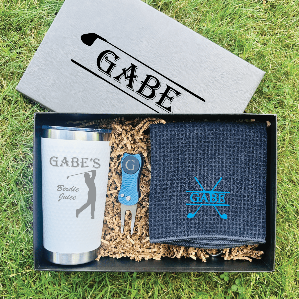 Personalized Golf Gift Box Set - Custom Towel, Tumbler & Divot Tool in ...