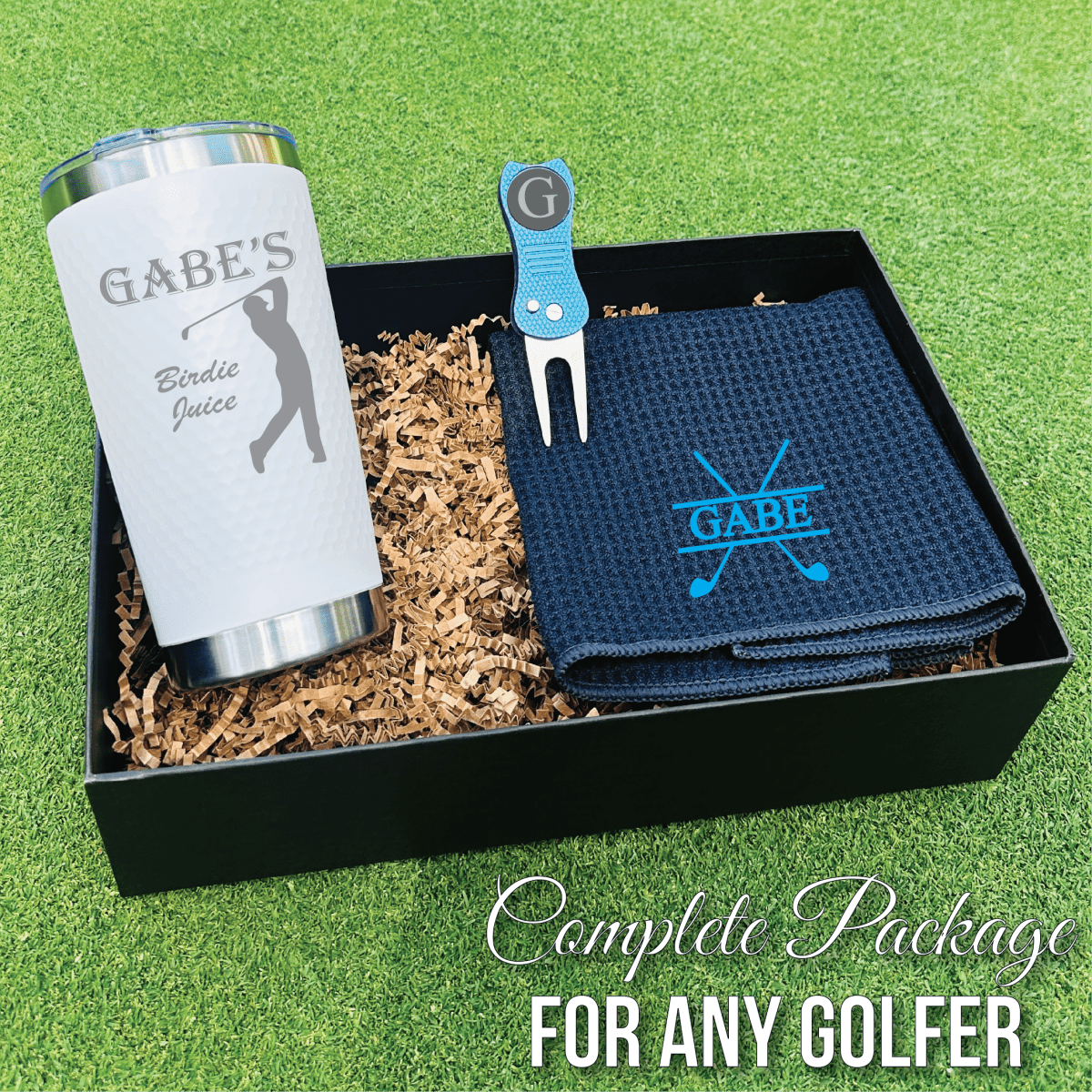 Personalized Golf Gift Box Set - Custom Towel, Tumbler & Divot Tool in ...