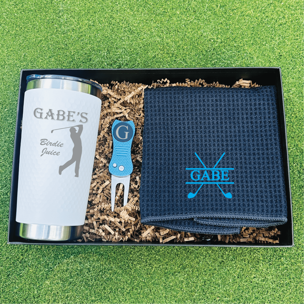Personalized Golf Gift Box Set - Custom Towel, Tumbler & Divot Tool in ...