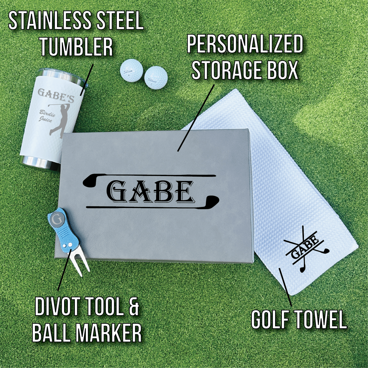 Personalized Golf Gift Box Set - Custom Towel, Tumbler & Divot Tool in ...