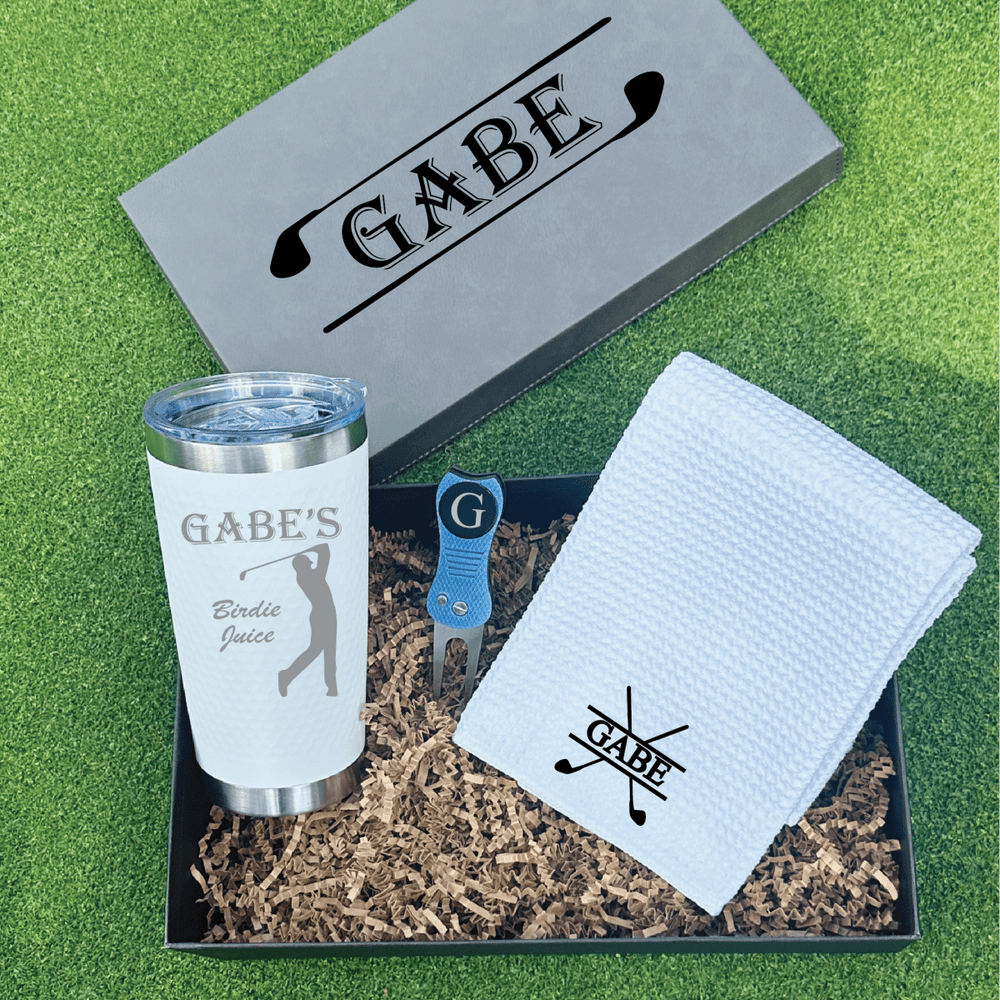 Personalized Golf Gift Box Set - Custom Towel, Tumbler & Divot Tool in ...