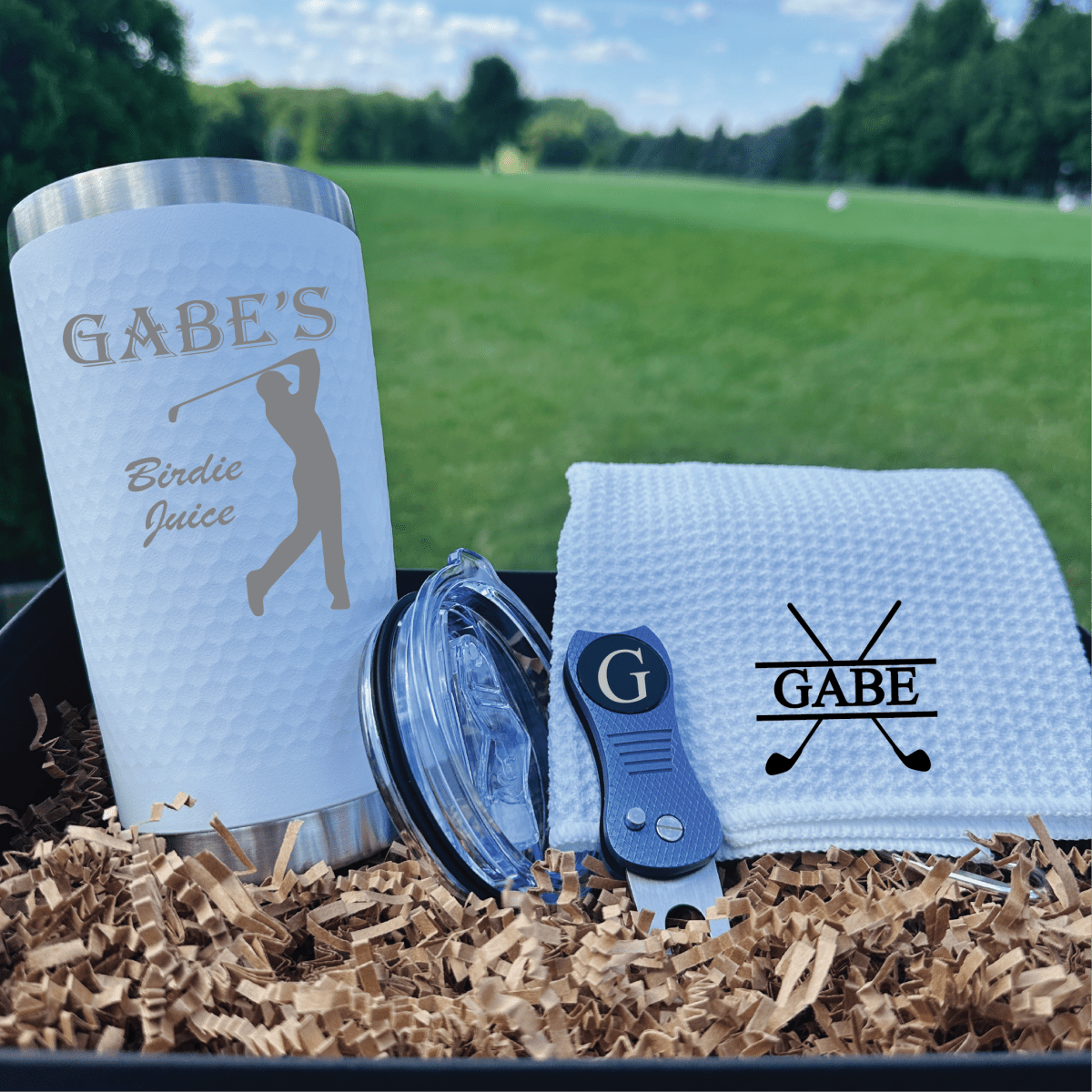 Personalized Golf Gift Box Set - Custom Towel, Tumbler & Divot Tool in ...