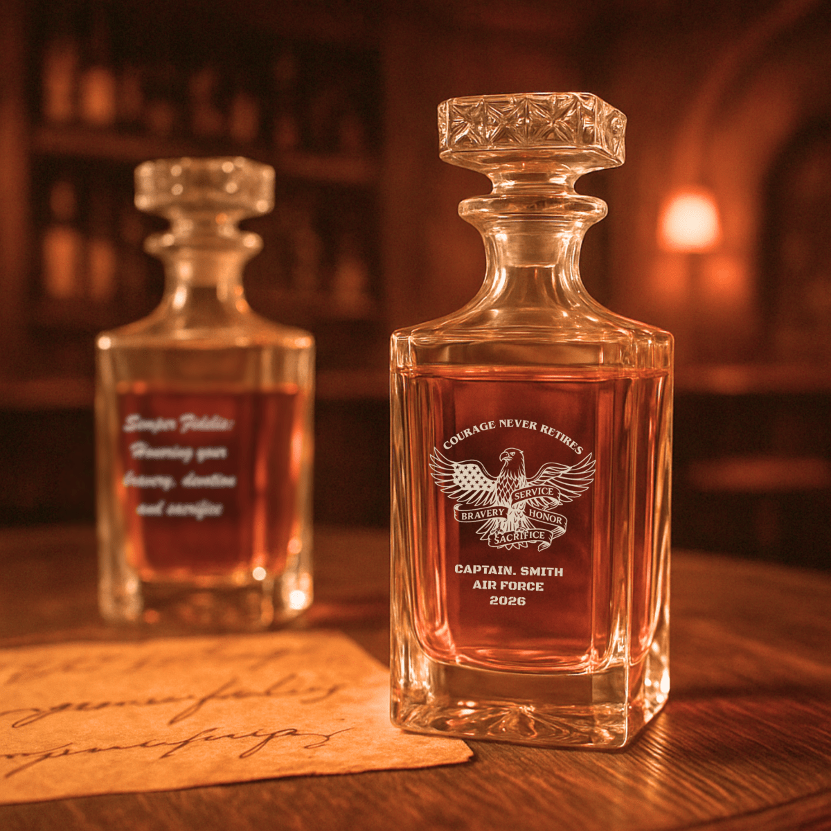 Courage Never Retires Military Decanter - Personalized Veteran Gift ...