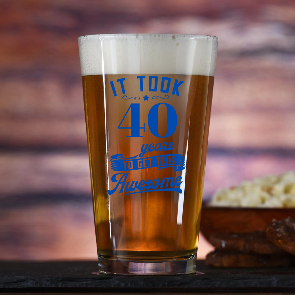 40th Birthday Beer Pint Glass - Crystal Imagery - Groovy Guy Gifts