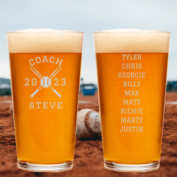 Baseball Coach Gift Personalized Pint Glass with Players Names - Groovy ...