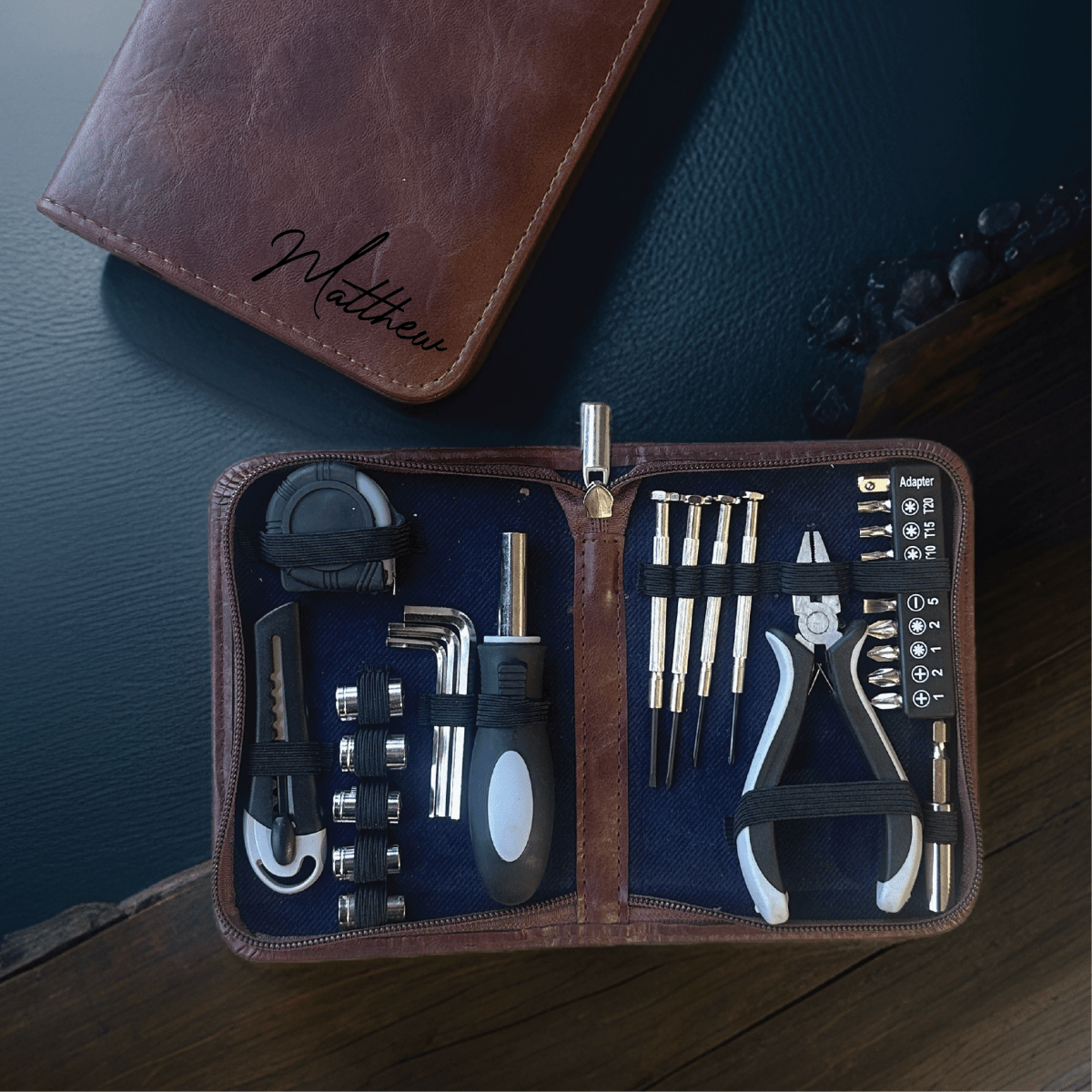 Handyman Personalized Tool Kit - 27 Essential Tools in Leather Case for ...