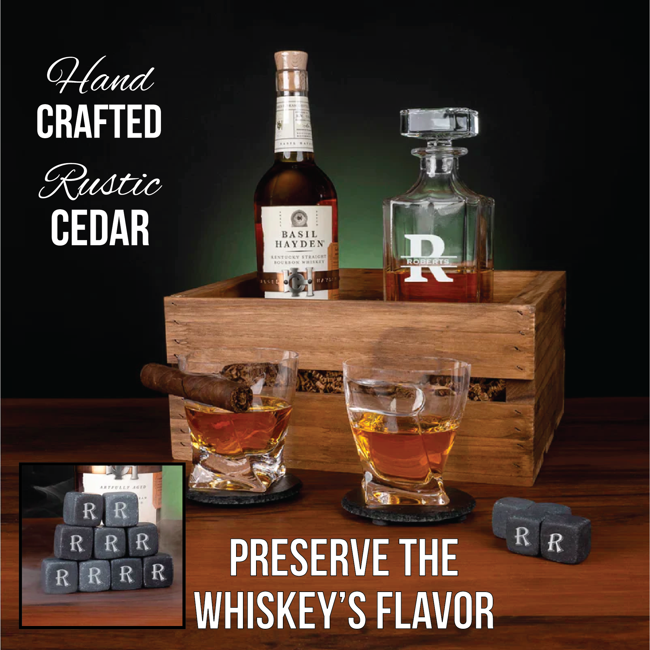 Personalized Whiskey Gift Set for Him with Decanter, Glasses, Slate ...