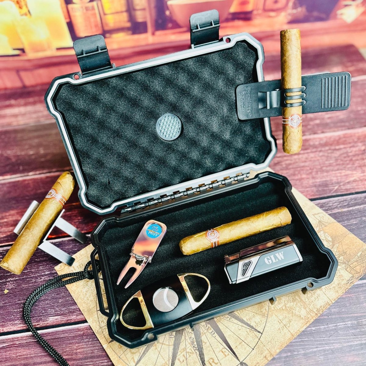 Golf & Cigar Gift Set - Personalized Cigar Case, Lighter & Clip for ...