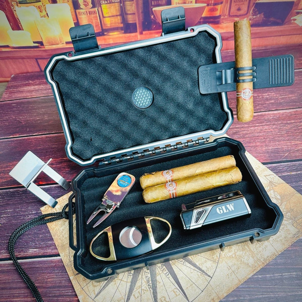 Golf & Cigar Gift Set - Personalized Cigar Case, Lighter & Clip for ...
