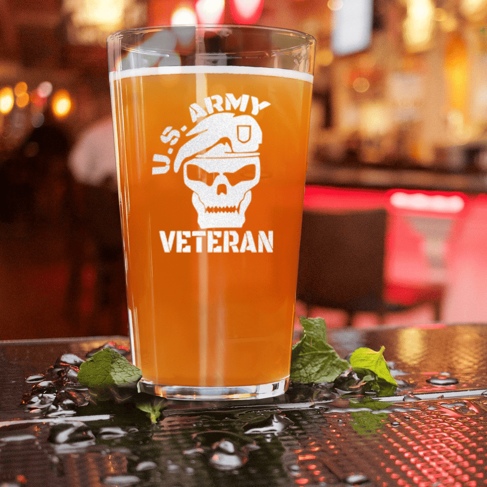 Army Veteran Skull Pint Glass - Groovy Guy Gifts