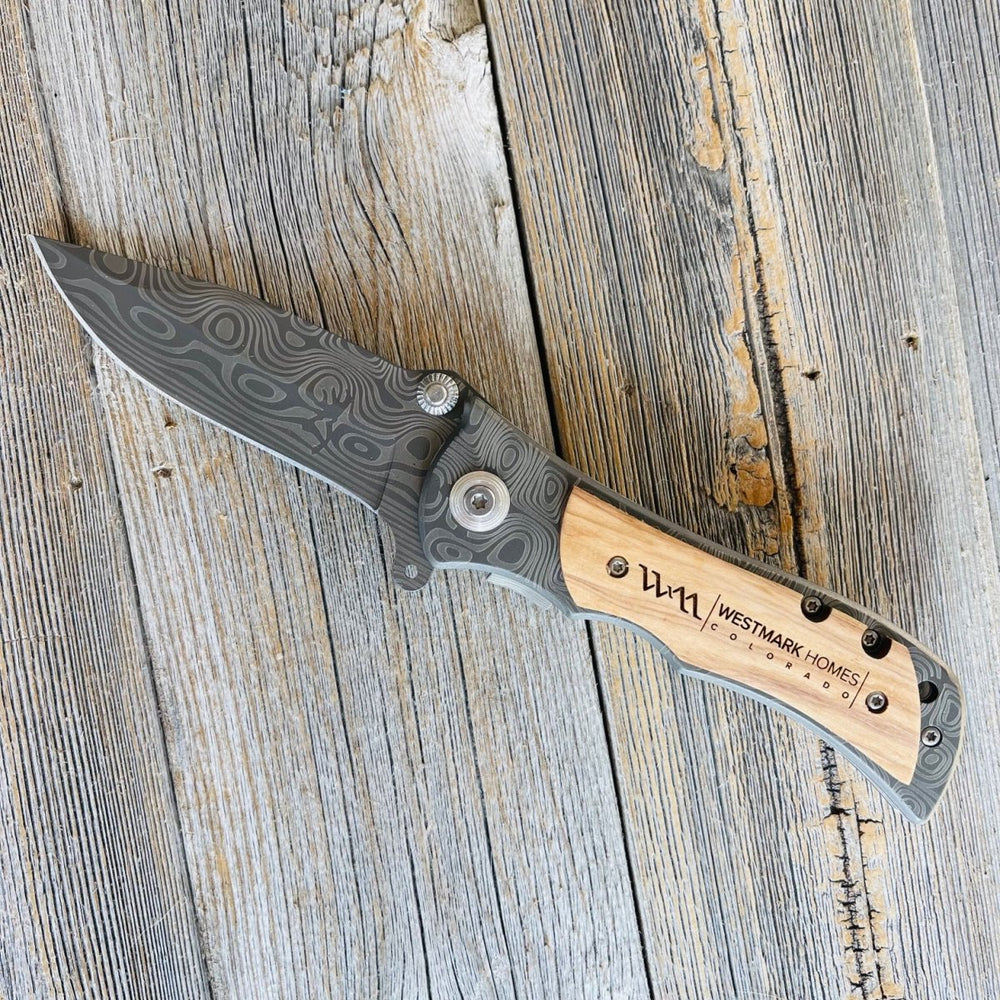 Custom Logo on Damascus Knife | Gift for Employees, Clients, Customers ...