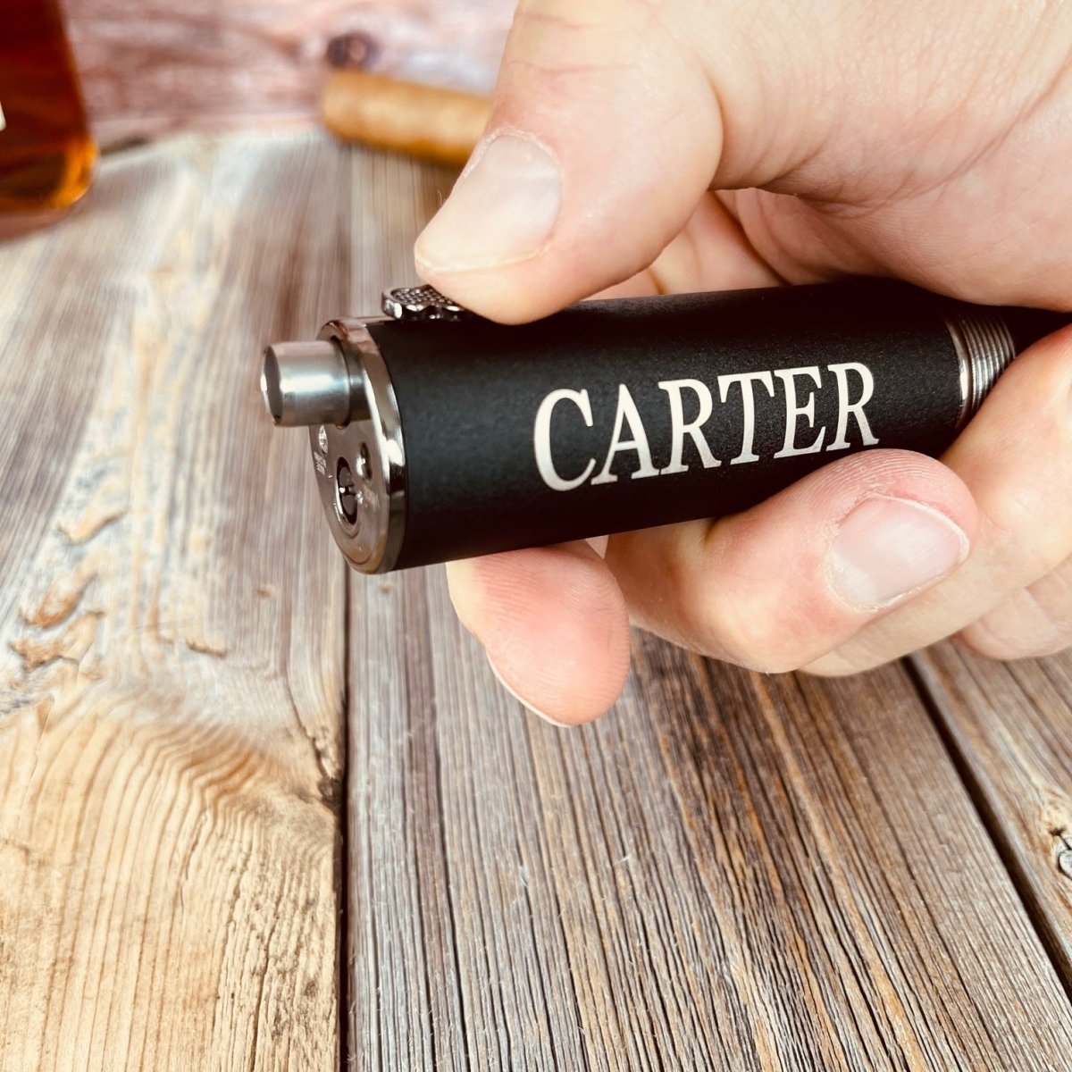 Personalized Cigar Lighter with Cigar Punch and Holder - Groovy Guy Gifts