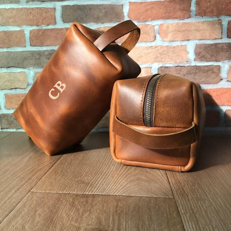 Monogrammed Leather Dopp Kit – Personalized Toiletry Bag for Men ...