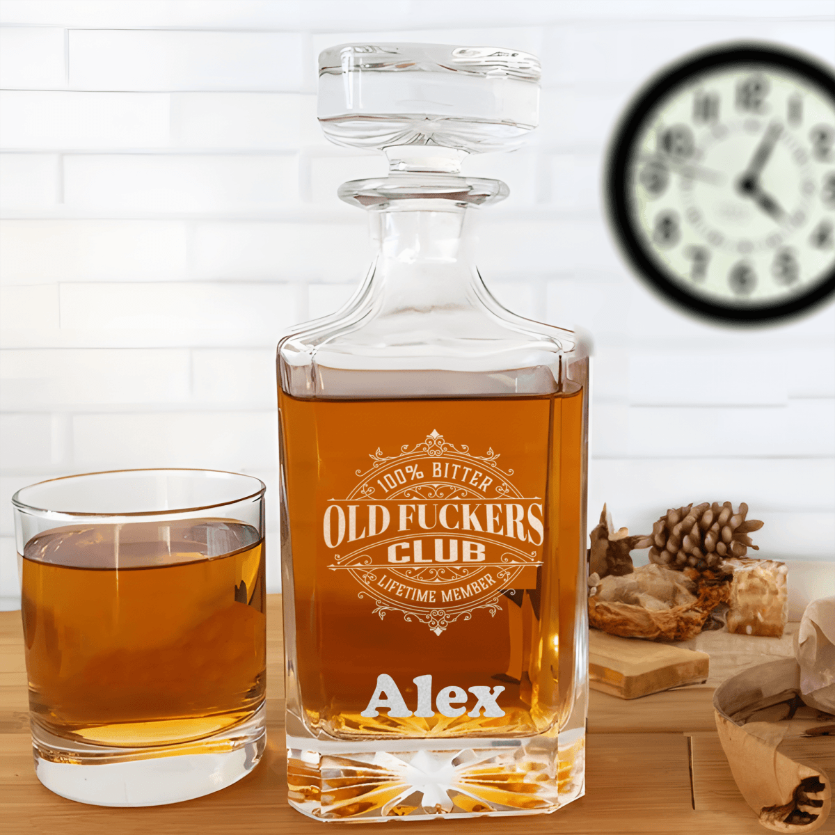 Funny Old Man Whiskey Decanter With The Ofc Club Design - Groovy Guy Gifts