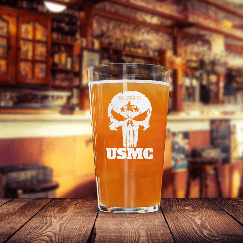 USMC Skull Pint Glass - Groovy Guy Gifts