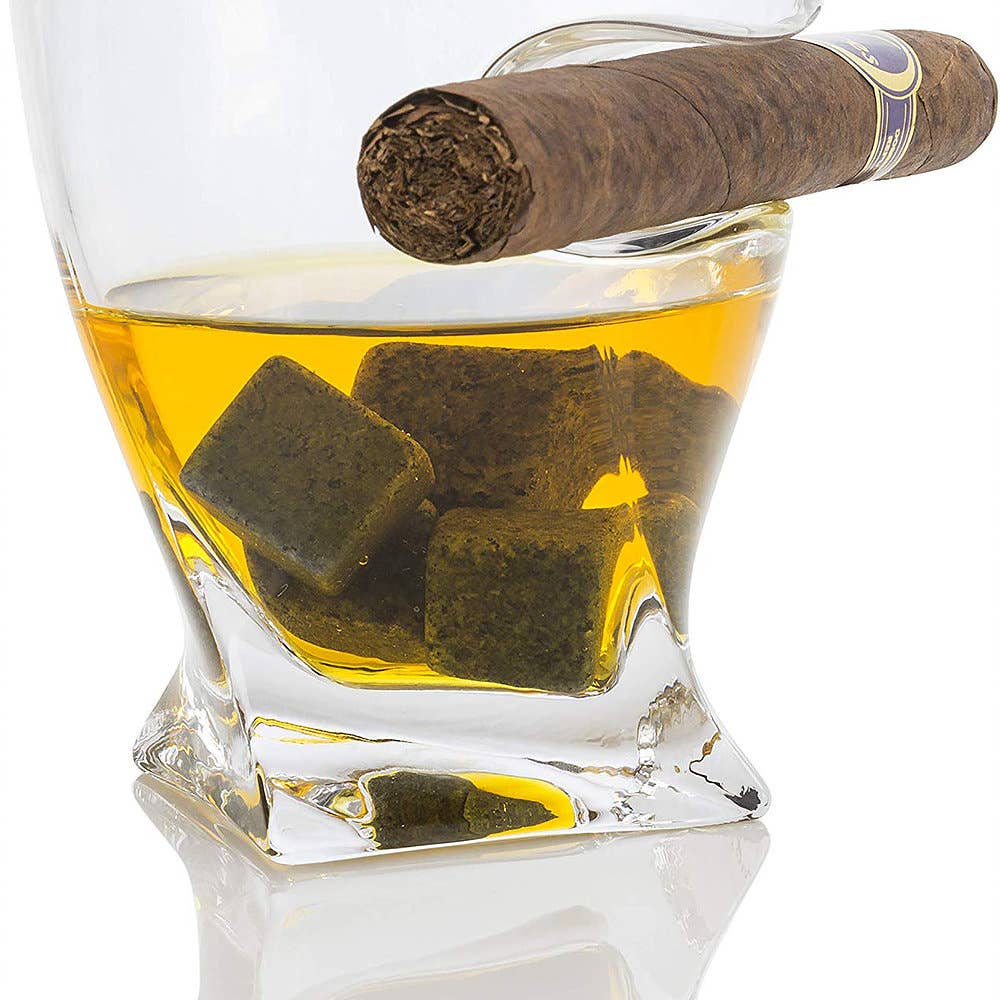 Unique Whiskey Glass with Cigar Holder - Groovy Guy Gifts