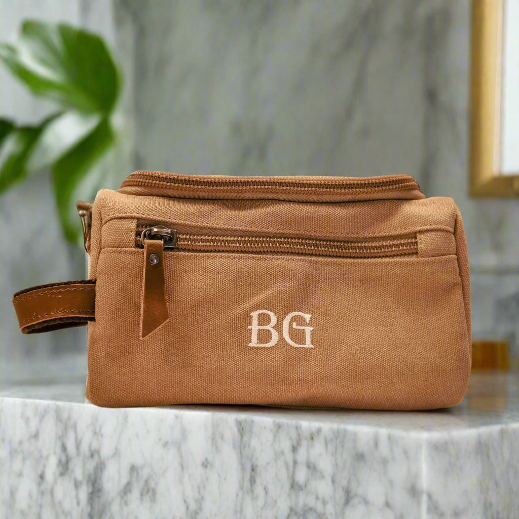 Monogrammed Toiletry Bag for Men | Personalized Canvas & Leather Dopp ...